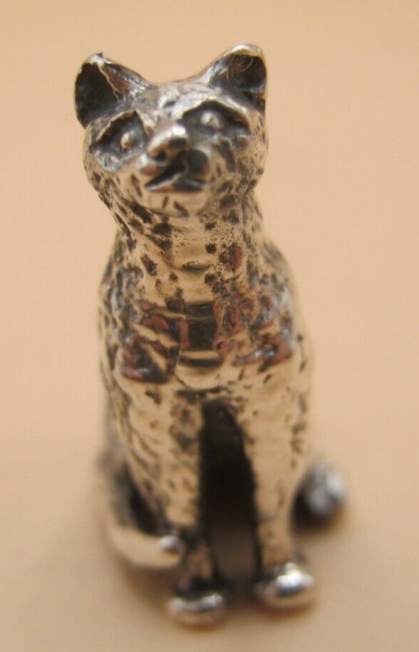 Pretty Edwardian Style English Hallmarked Sterling Silver Miniature Cat ...