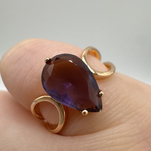 14CT ROLLED Gold Ring 585 RG | Purple Teardrop Gothic Style – Size P 1/ ...
