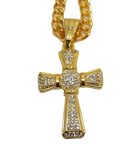 Mens Iced Out Gold Cross Chain Crucifix Necklace Pendant Jesus Jewelry ...