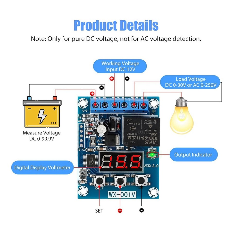 1PCS Low Voltage Cutoff, Battery Voltage Monitor Module DC 12V Low ...