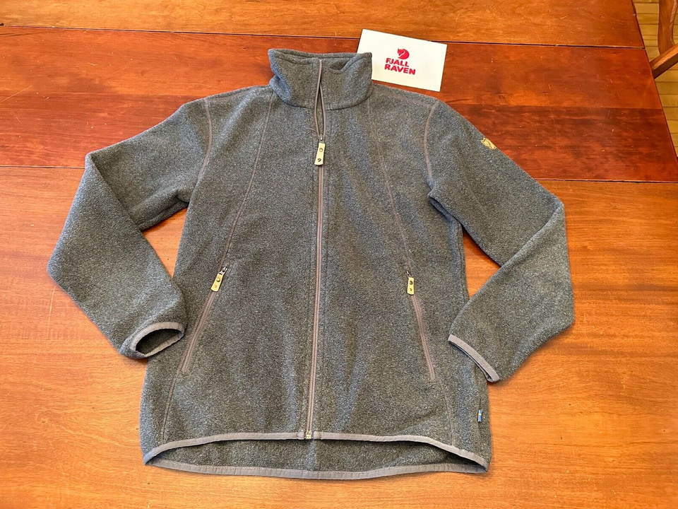 EX FJALLRAVEN gray STINA FLEECE zip front FOX LOGO warm chic JACKET ...
