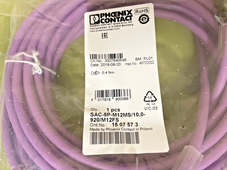 PHOENIX CONTACT SAC-5P-M12MS/10,0-920/M12FS / SAC5PM12MS100920M12FS ...