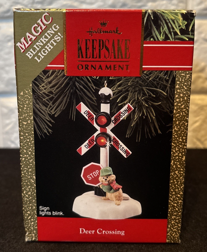 Hallmark Keepsake Deer Crossing Blinking Lights Railroad Ornament ...