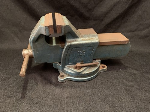 Vintage Bench Vice #125 Large Heavy Duty 5” Jaws 38lbs Wood Metal ...