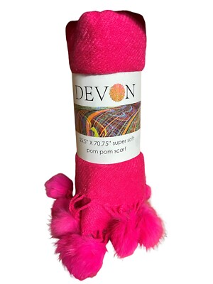 Parade Street DEVON Wrap Scarf or Neck Scarf with Pom Poms Fuscia 25.5 ...