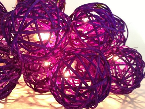 1 Set of 20 LED Cassis Purple 5cm Rattan Cane Ball Battery Powered ...