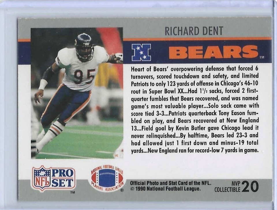 HOF RICHARD DENT 1990 PRO SET MVP SUPER BOWL XX #20 BEARS / FREE SHIP ...
