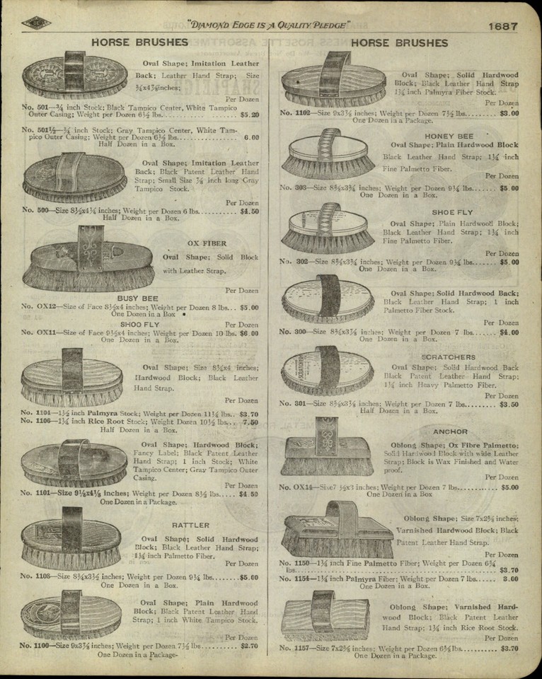 1918 PAPER AD Horse Harness Rosette Glass Metal Ox Fiber Brush Anchor ...