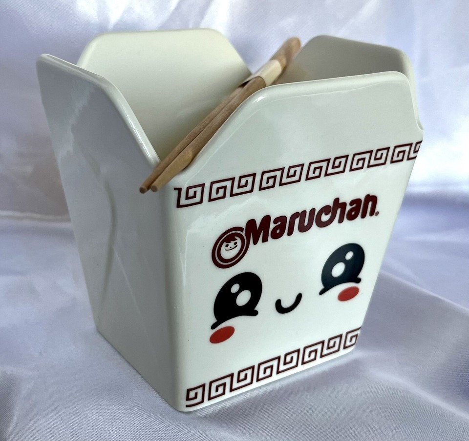 Maruchan Ramen Noodle Bowl & Chopsticks Take Out Happy Face Ceramic New ...