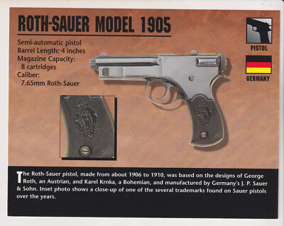 ROTH-SAUER MODEL 1905 Pistol Hand Gun Atlas Classic Firearms PHOTO CARD ...