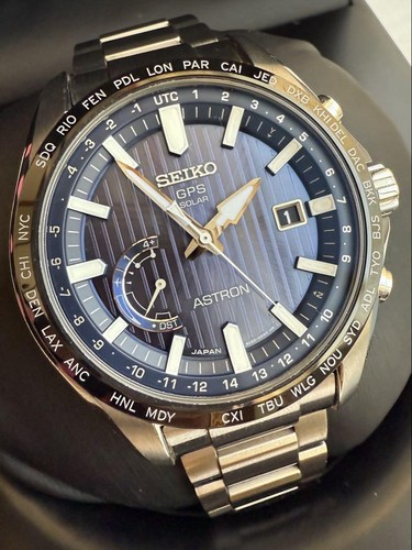 Seiko Astron Ceramic St.Steel GPS Blue Silver Solar Mens Watch Auth | eBay