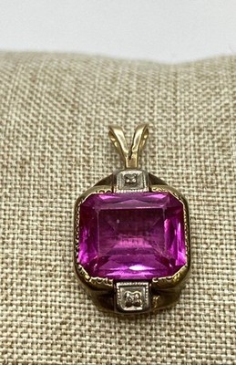 14k Yellow Gold Melee Diamond Faceted Ruby Square Pendant 3.8g | eBay