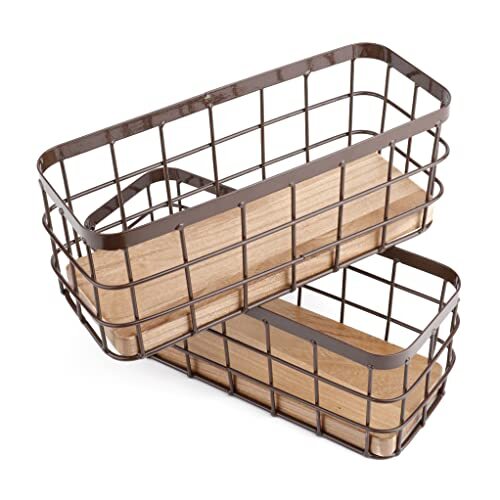 Set of 2 Small Wire Baskets, Narrow Rustic Storage Bin, Farmhouse ...