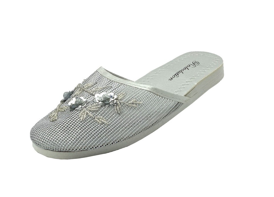 Women's Chinese Mesh Floral Beaded Sequined Slipper Flip Flop Sandals ...