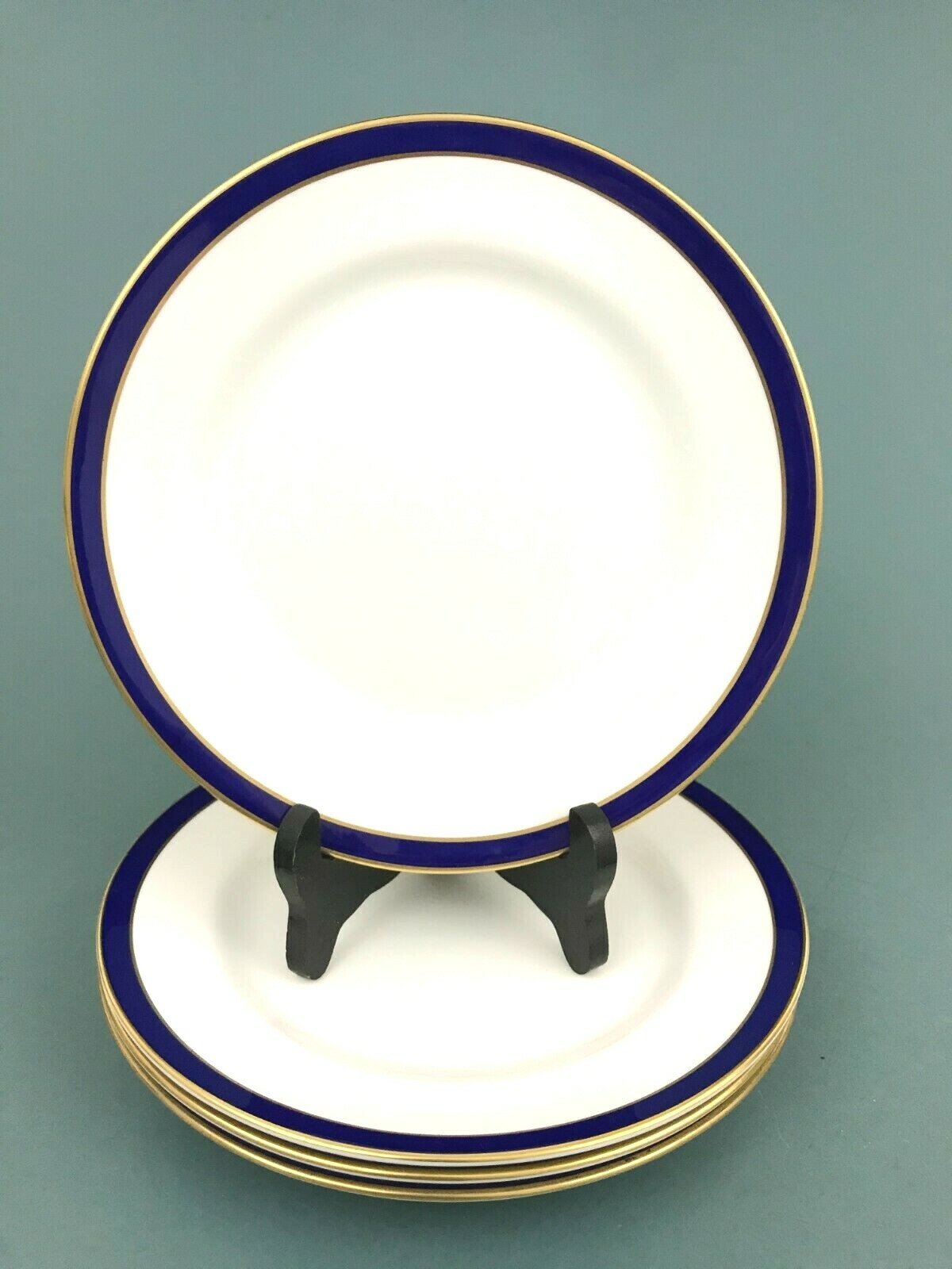 4 VTG Spode Y7332-A Consul Cobalt Blue Band Gold Trim Salad Plates 8 1/ ...