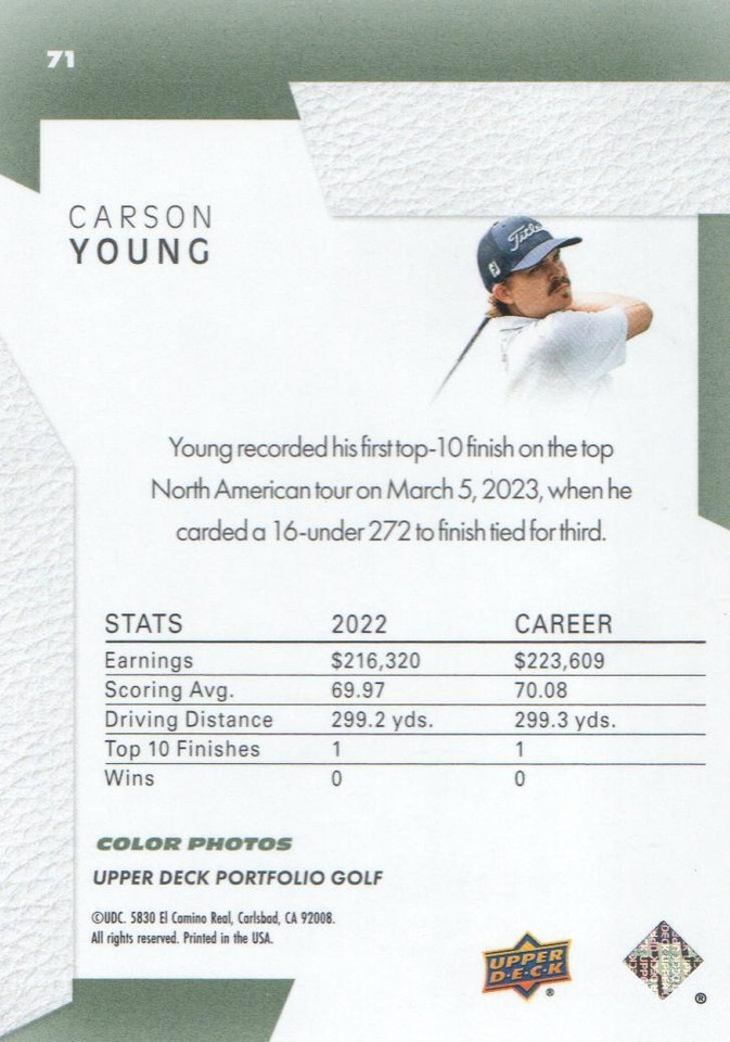 2024 Upper Deck Portfolio Golf Trading Card #71 Carson Young | eBay
