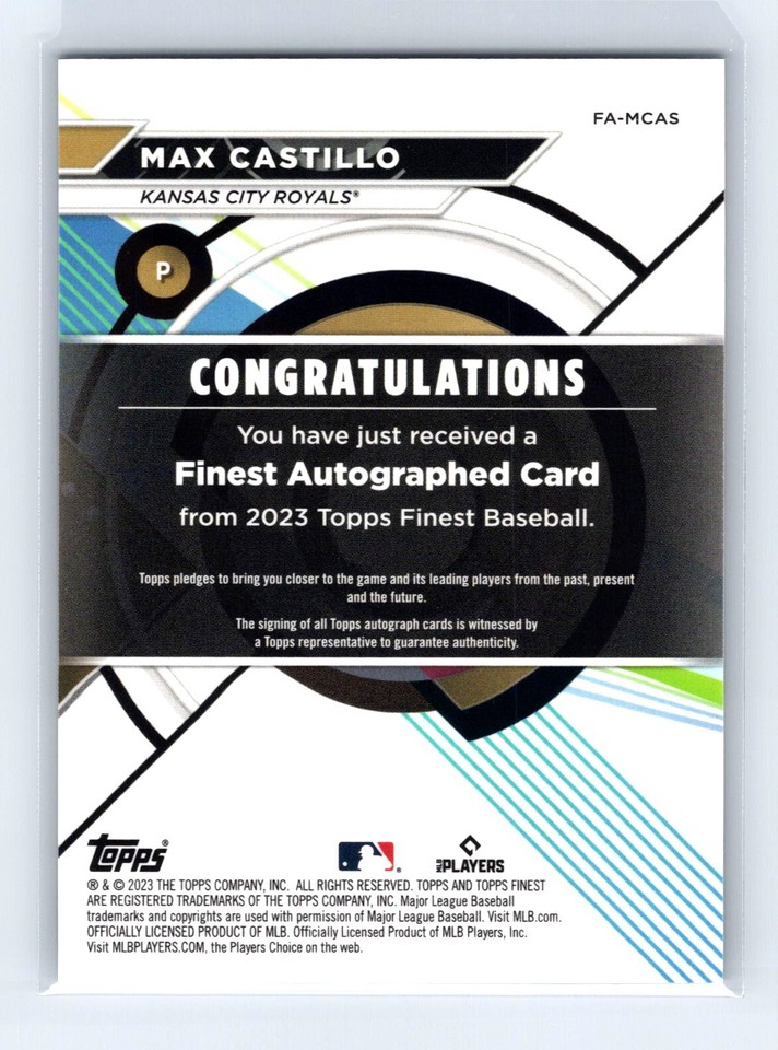 2023 Finest Max Castillo #FA-MCAS Finest Autographs Kansas City Royals ...