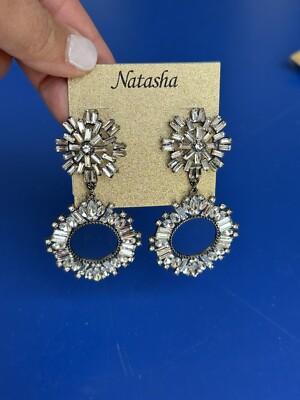 Natasha Rhinestone Silver-tone Drop Statement Earrings NWT | eBay