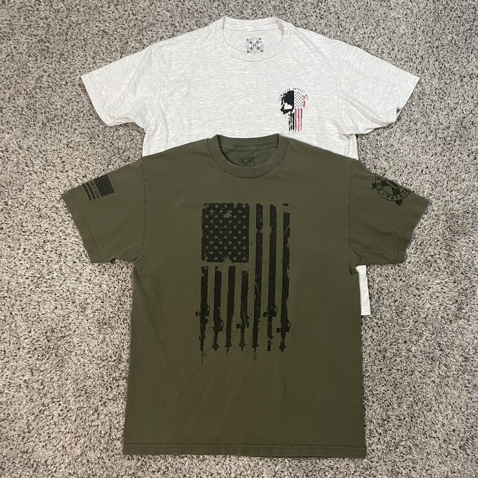 Lot Of 2 Howitzer Patriot MFG Grey Skull Flag Green F… - Gem