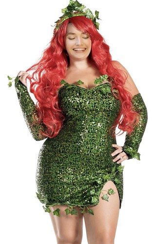 POISON IVY COSTUME with Red WIG Costume Halloween Outfit Size XL Green ...