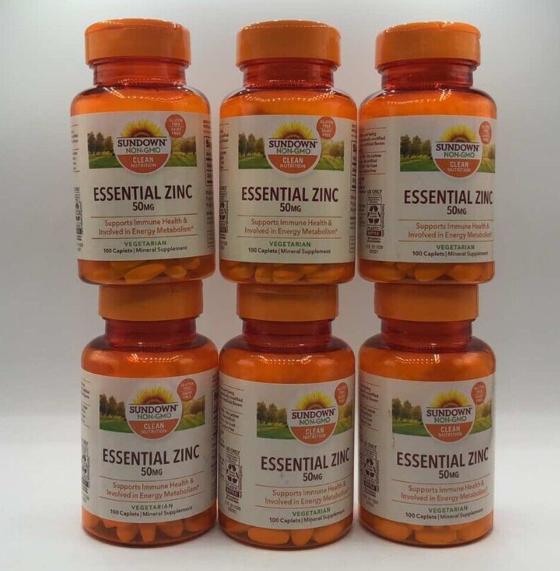 6PK SunDown NON-GMO Essential Zinc 50 mg ~ 100 Capsules each ~ EXP 6/26 ...