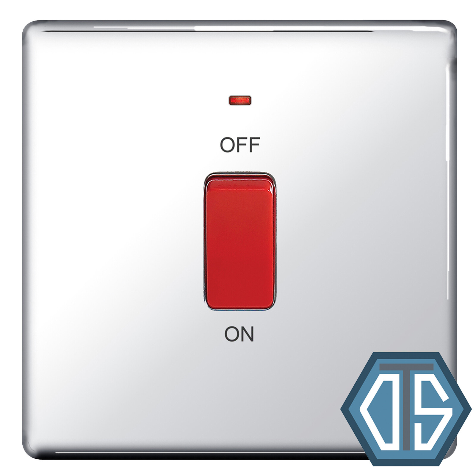 BG FPC74 Polished Chrome 45A Double Pole Single Switch Neon Screwless ...