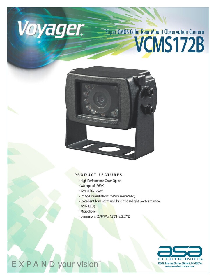 Voyager VCMS172B Color Rear Mount Observation Camera, 600 TV Line ...
