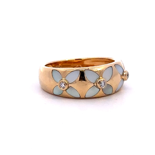 18K Yellow Gold Diamond Mother of Pearl Inlay Ring Size 4.25 - J478 | eBay