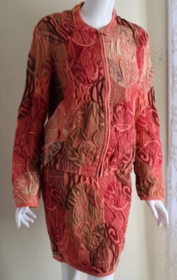 NEW COOGI Sz L Amazing Art-to-Wear WILD Cardigan Sweater + Skirt SUIT ...