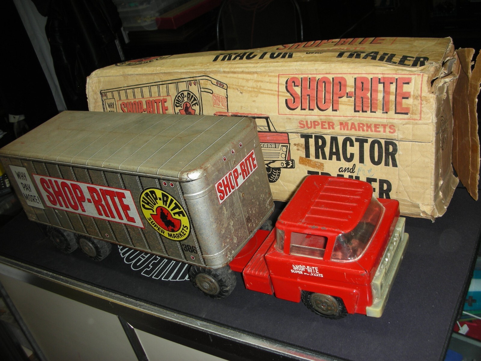 Vintage SHOP-RITE TRACTOR TRAILER TRUCK Pressed Steel GROCERY STORE ...