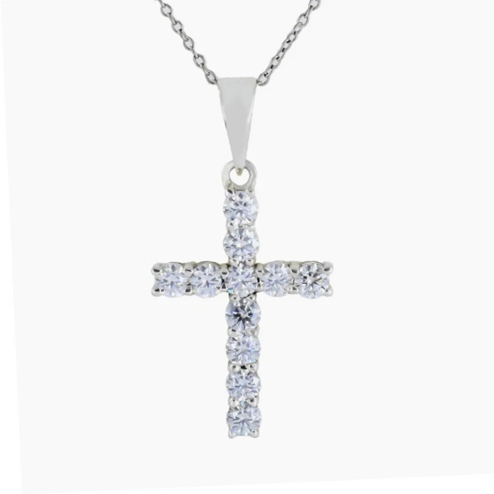 5.00 Ct Certified Round Cut White Diamond Cross Pendant In 14k White ...
