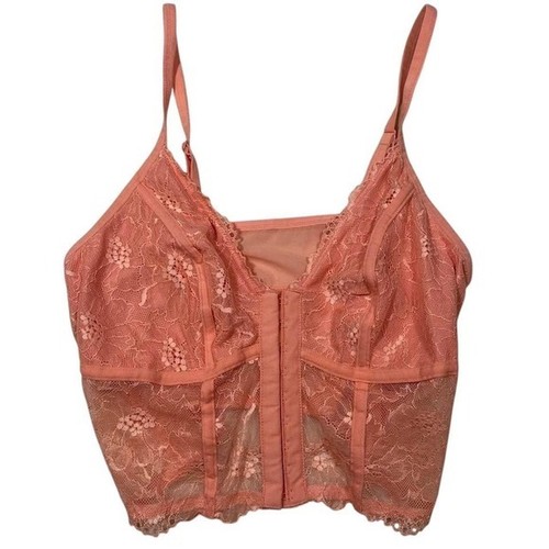 Colsie Coral Fairy Lace Hook Front Bralette Sheer Corest Crop Top Size ...