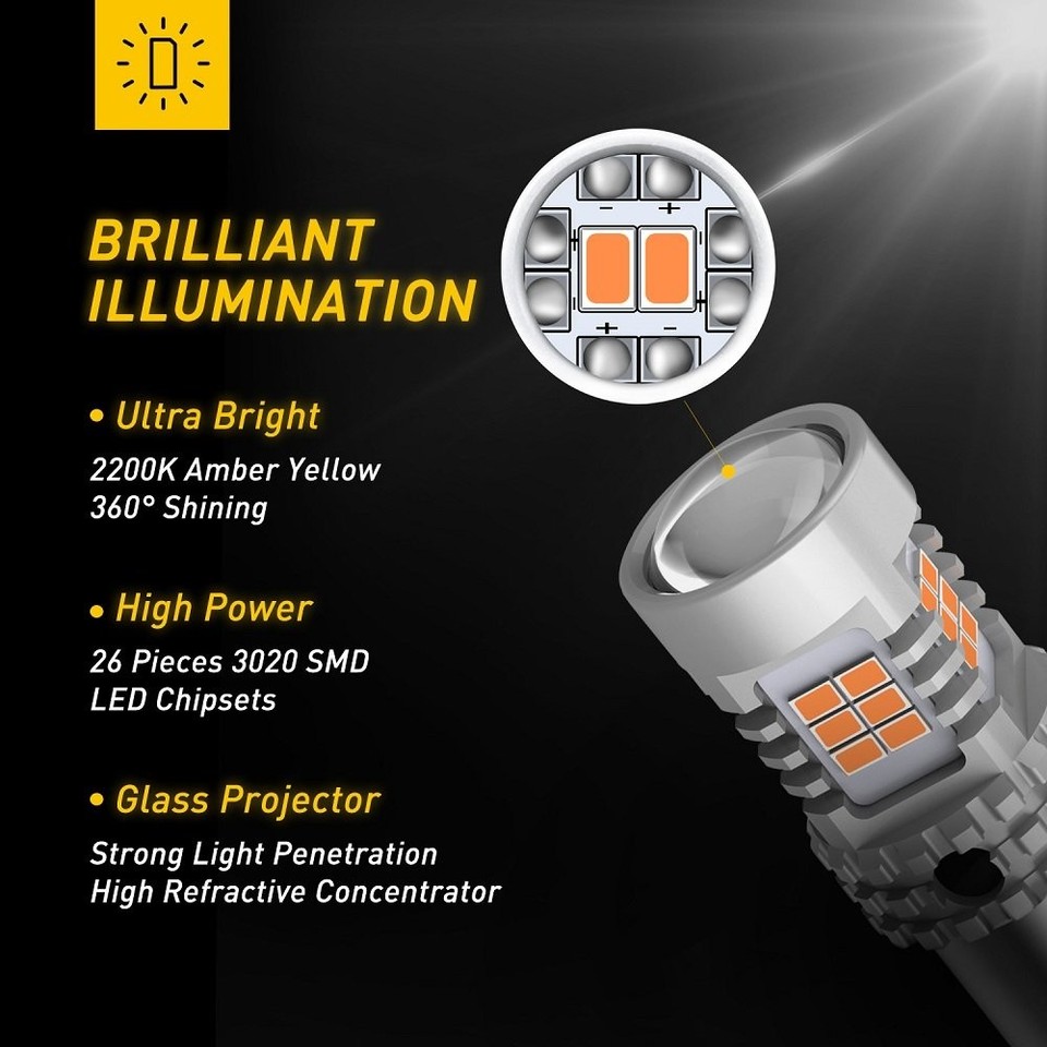 For Turn Signal Lamps ONLY 2200K Amber OXILAM BAU15S PY21W 7507 LED ...