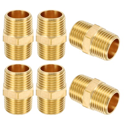 6Pcs 1/2" x 1/2" NPT Male Thread Hex Head Brass Pipe Fittings Coupler ...
