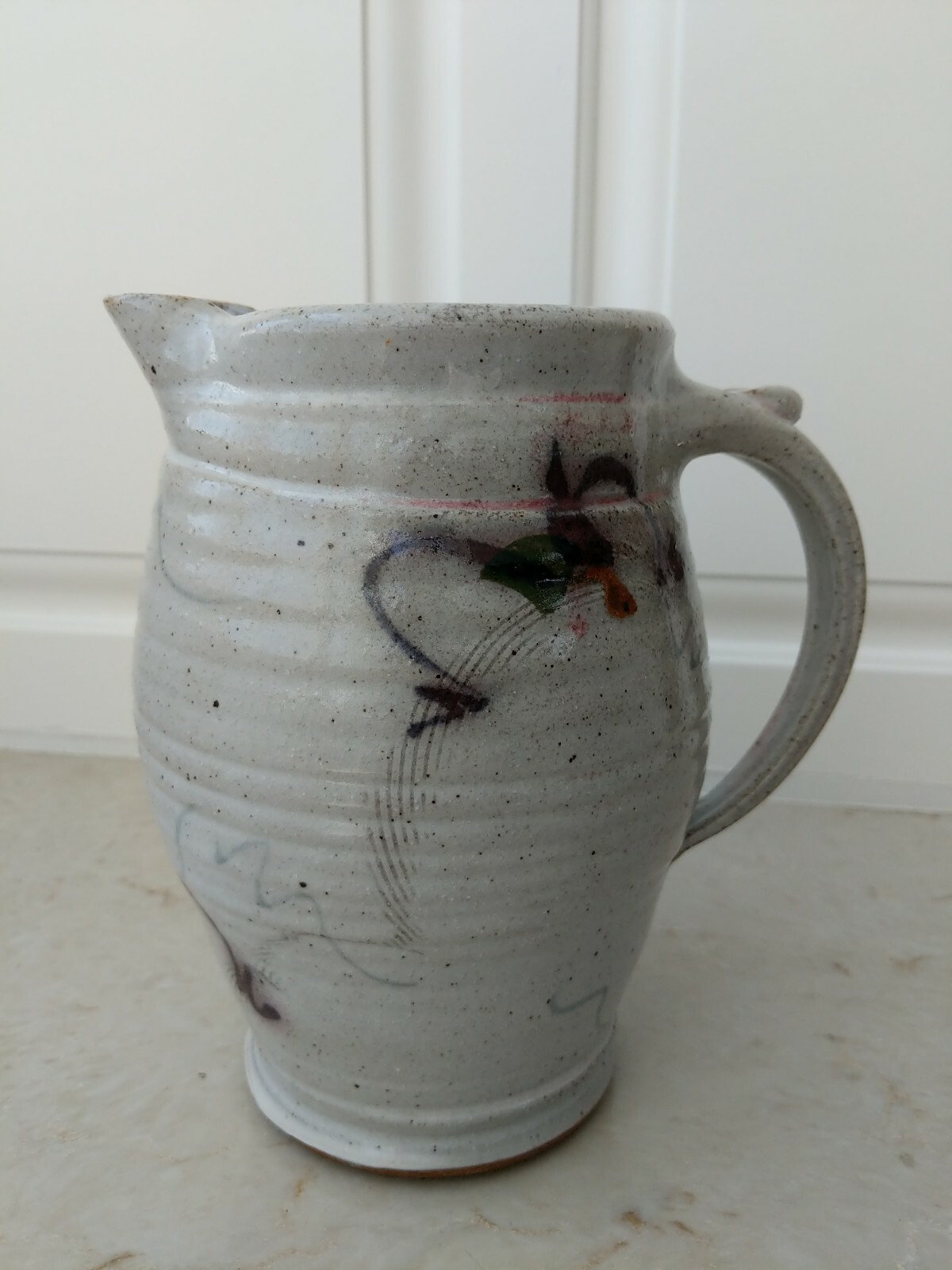 * Hand-Thrown Pottery Pitcher, Hand Painted Abstract, Gray | eBay