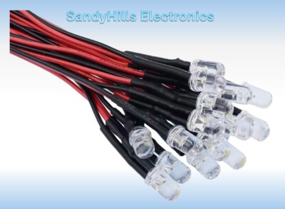 12V Pre-Wired LEDs 3mm/5mm/10mm Mix Colours Constant Lamp Wired LED 9V ...