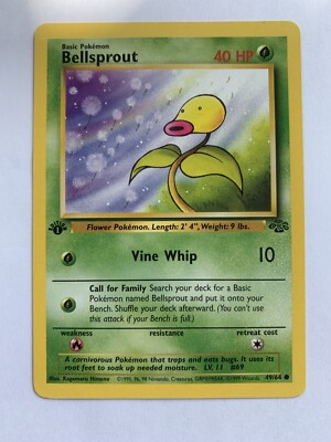 Bellsprout 49/64 1st Edition NM Near Mint Jungle Set Non-Holo Pokemon ...