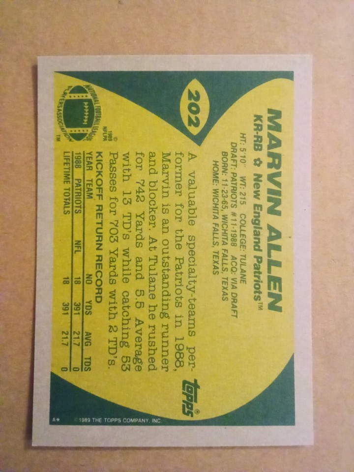 Marvin Allen 202 Topps 1989 NFL Football Card | eBay