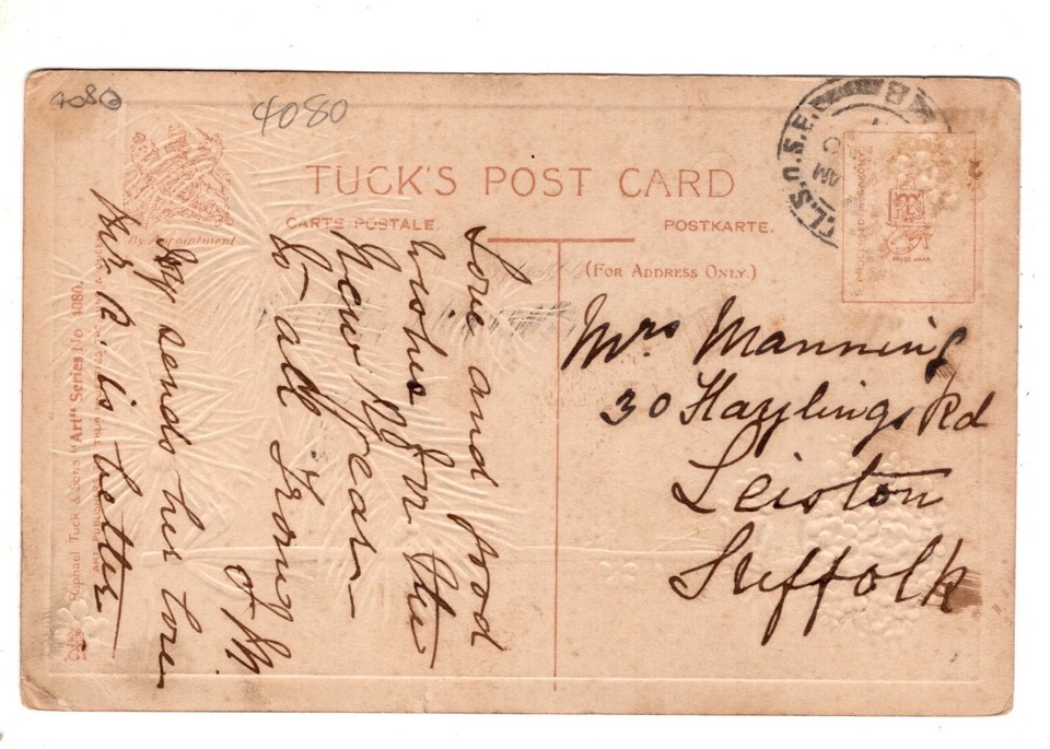 Tucks A Happy New Year To You Pine Tree Blue Flowers Embossed Postcard ...