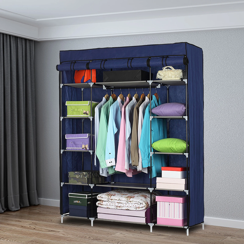 5-Layer 12-Compartment Portable Closet Wardrobe in Navy, Non-Woven ...