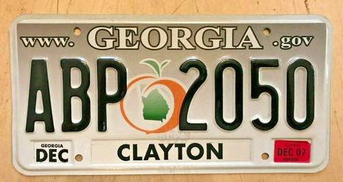 2007 GEORGIA AUTO GRAPHIC PEACH LICENSE PLATE " ABP 2050 " GA CLAYTON ...