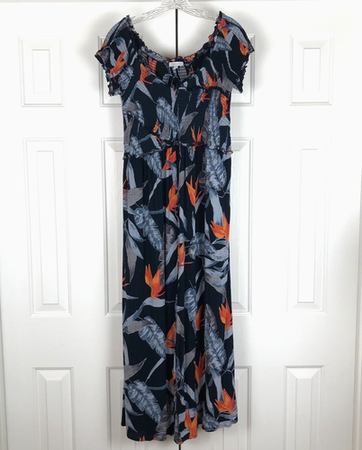 Patrons of Peace Tropical Floral Wide Leg Jumpsuit XL Navy Blue Beach ...