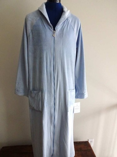 EILEEN WEST Periwinkle BLUE VELOUR Super Soft FULL LENGTH ZIP ROBE ...