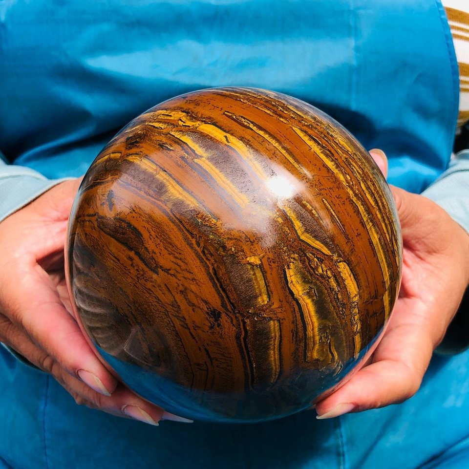 5.96LB Rare NATURAL Yellow tiger eye quartz crystal ball Healing stone ...