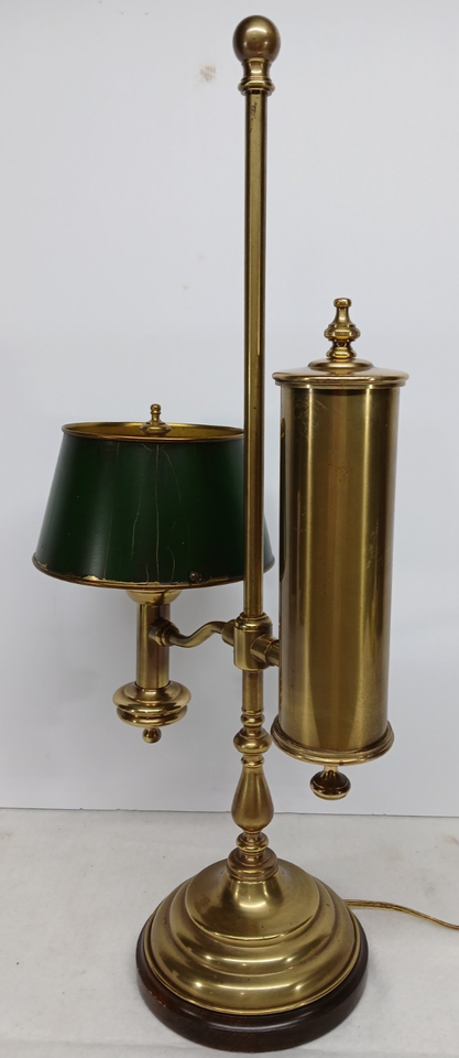 VINTAGE BRASS TOLE STUDENT DESK TABLE LAMP GREEN SHADE REPRODUCTION OIL ...