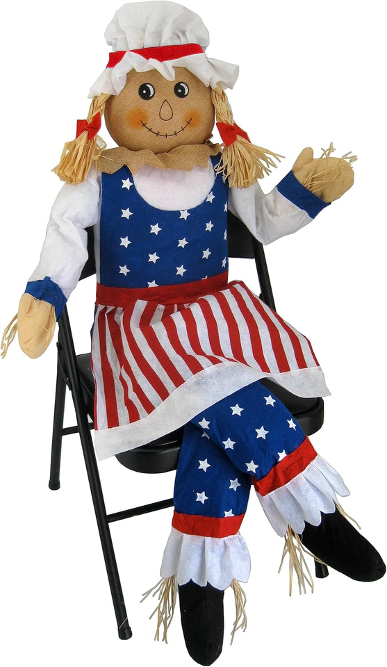 60" Mrs Uncle Sam Scarecrow Large Female Sitting Americana Fall ...