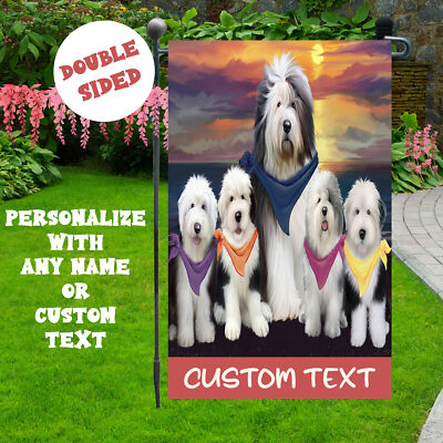 Old English Sheepdog Garden Flag Personalized Double Sided Many Designs ...