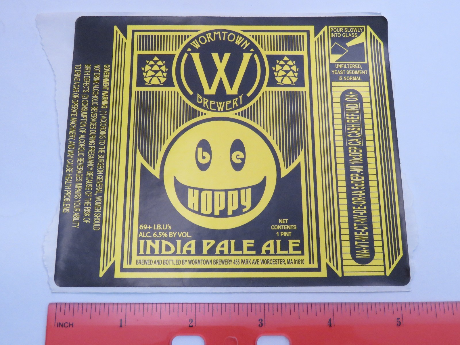 Bière Label Autocollant ~ Wormtown Brewery Être Hoppy Ipa ~ Worcester ...