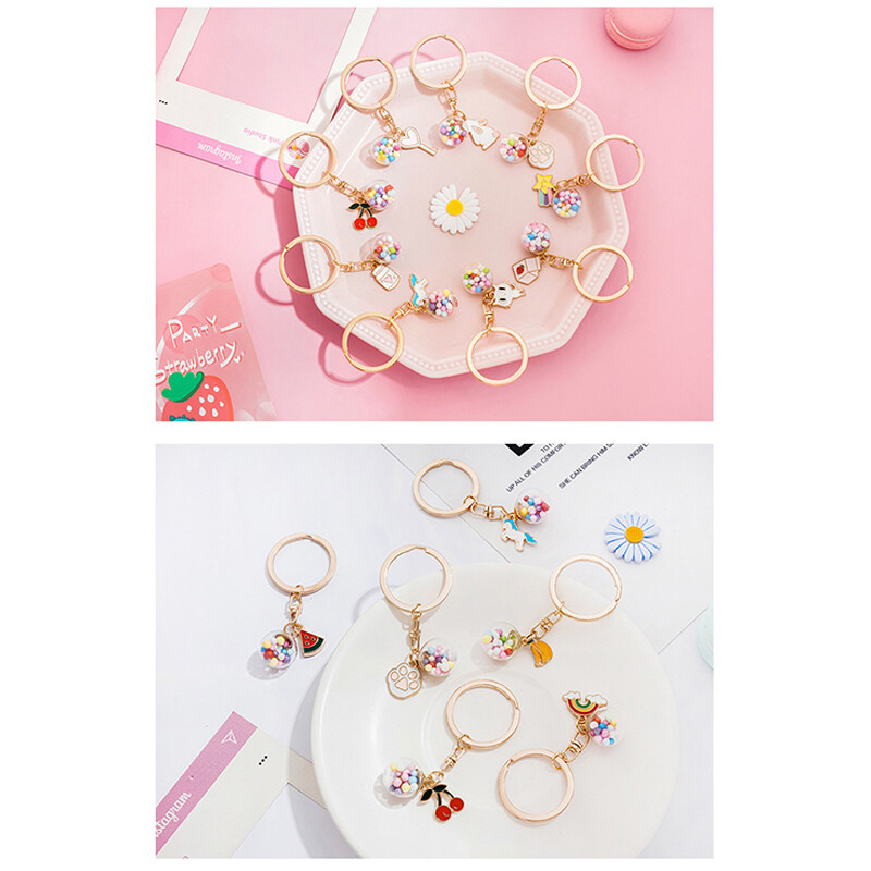 Cute Cartoon Fruit Keychain Watermelon Banana Pendant Key Ring Rainbow ...