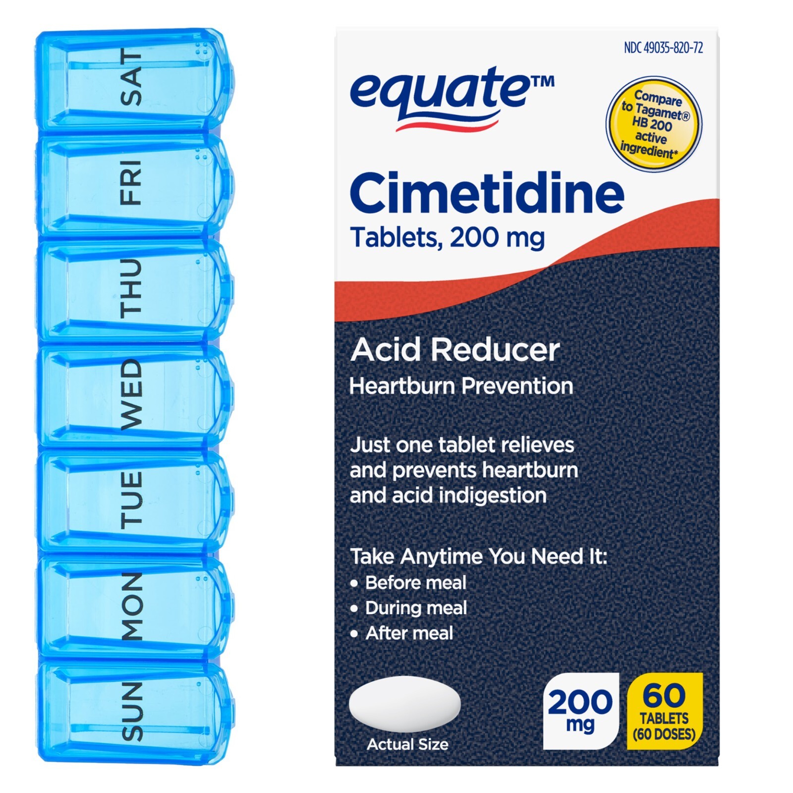 Cimetidine Tablets - 200 mg - Acid Reducer - 60 Ct + Pill Organizer ...